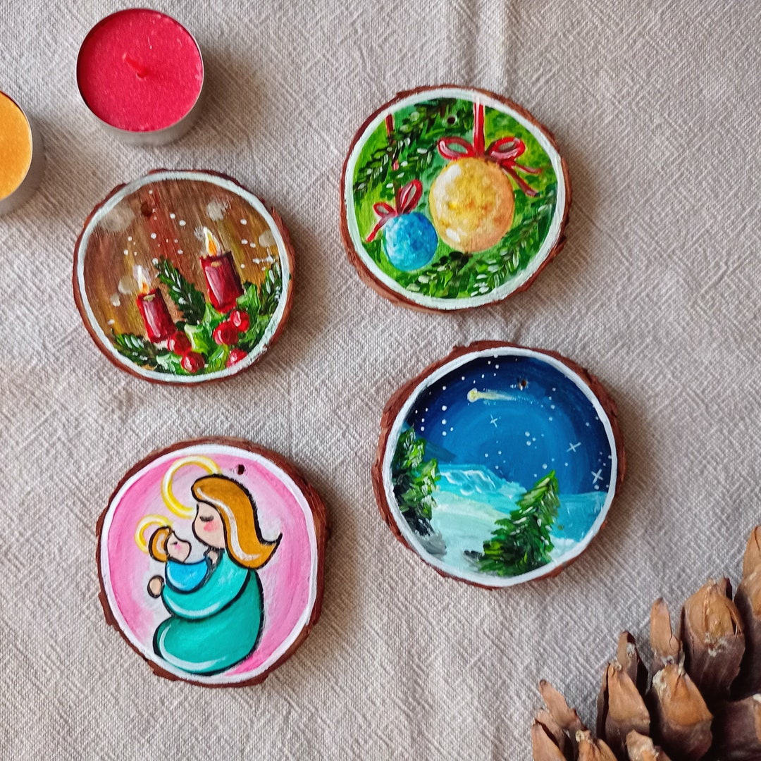 Hand-painted Wooden Slices, Christmas Baubles, Christmas Decorations ...