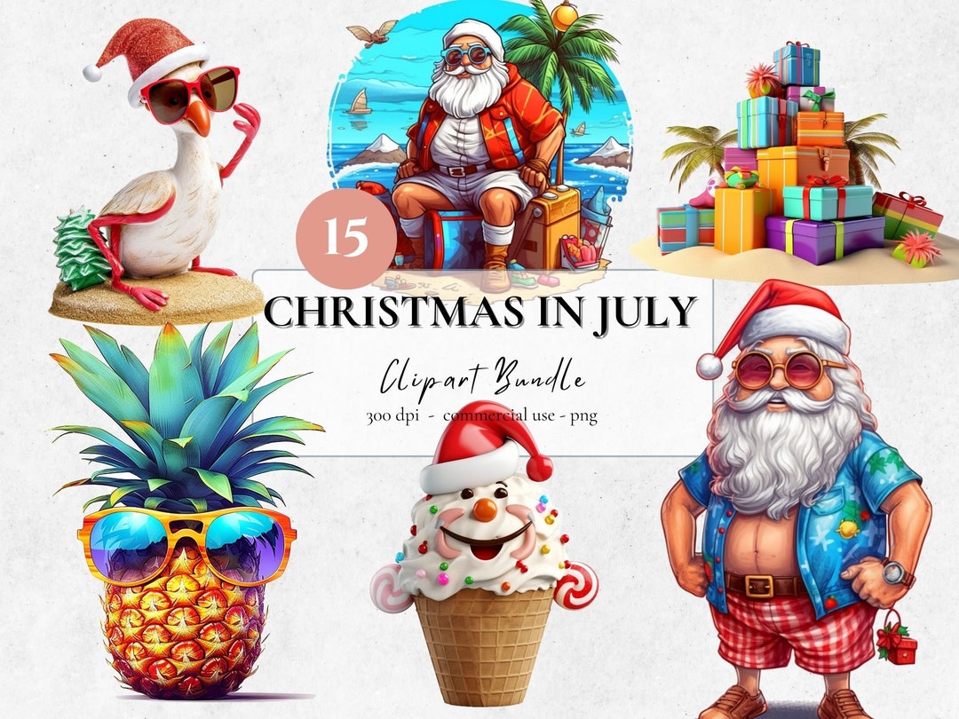 Christmas in July Christmas Graphics for Summer Christmas Clipart Santa ...