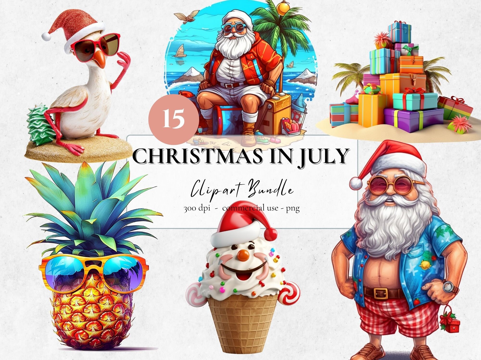 Christmas in July Christmas Graphics for Summer Christmas Clipart Santa ...