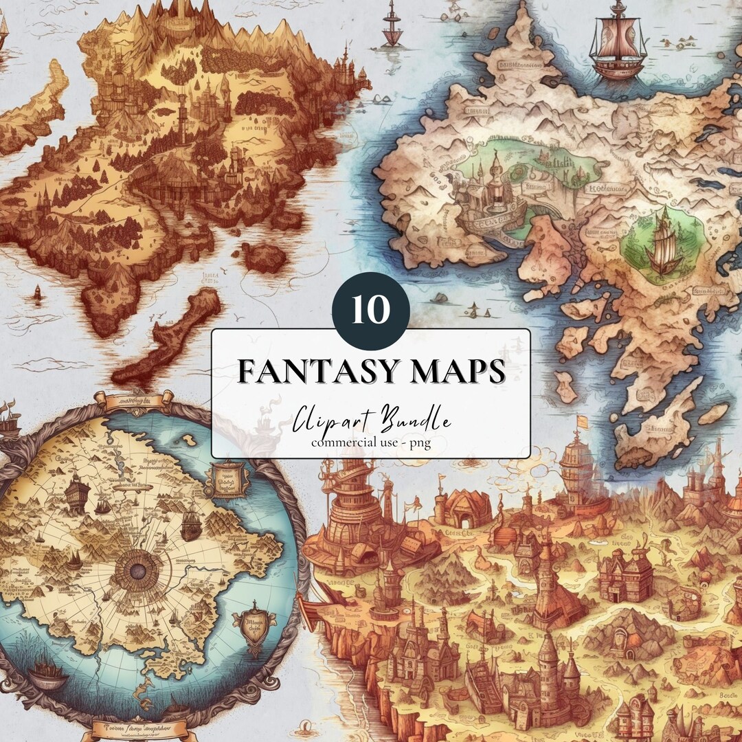 Fantasy Maps Clipart Bundle | 10 PNG | Fantasy World Map Print RPG Dark ...