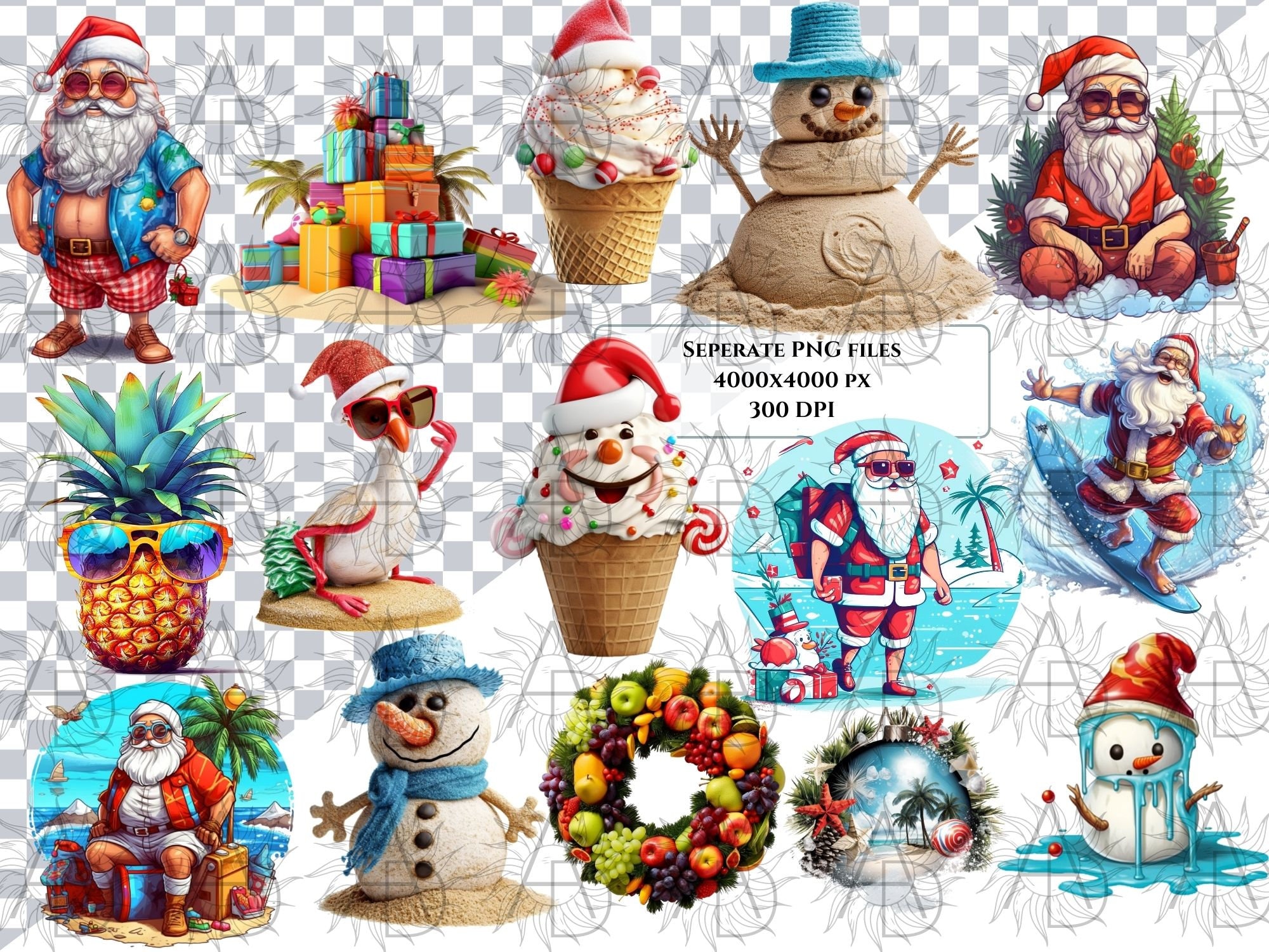 Christmas in July Christmas Graphics for Summer Christmas Clipart Santa ...