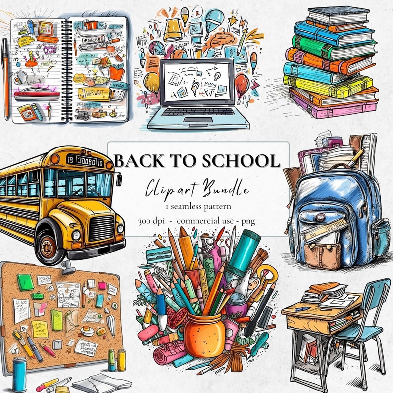 Back to School Clipart Bundle School Themed Images Transparent ...