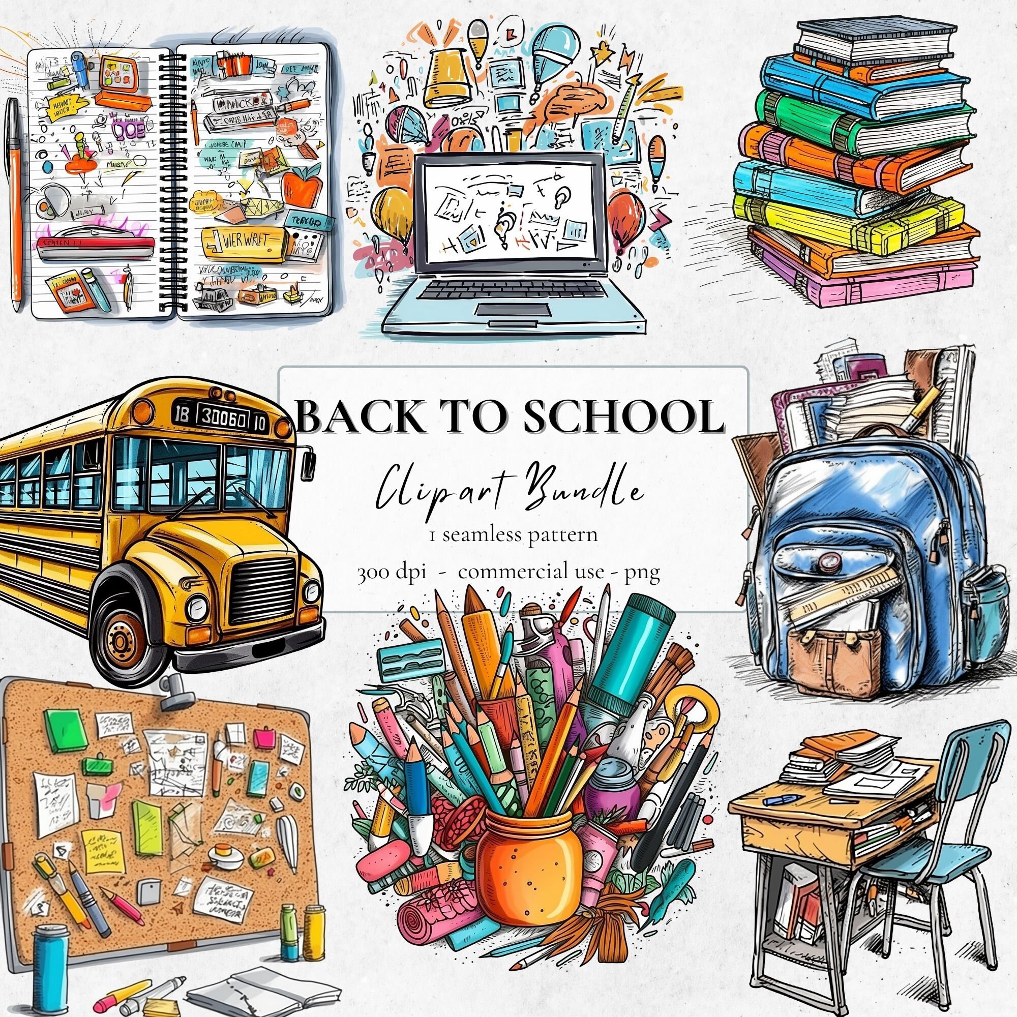 Back to School Clipart Bundle School Themed Images Transparent ...