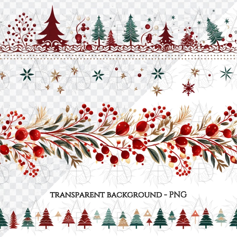 Christmas Borders Clipart Bundle: Festive PNG Seamless Patterns ...