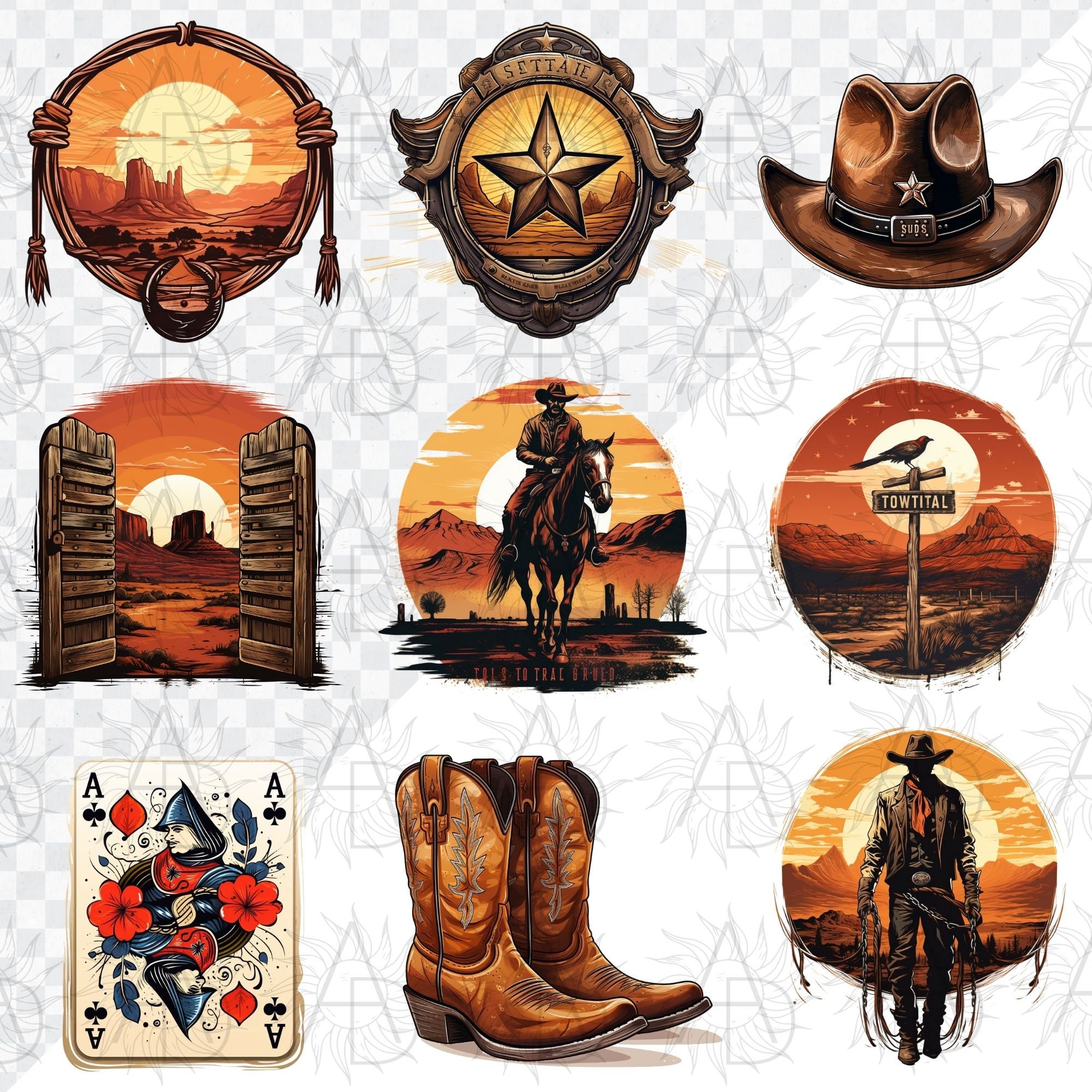 Wild West Clipart Bundle | 30 PNG | Western Clip Art Cowboy Sublimation ...