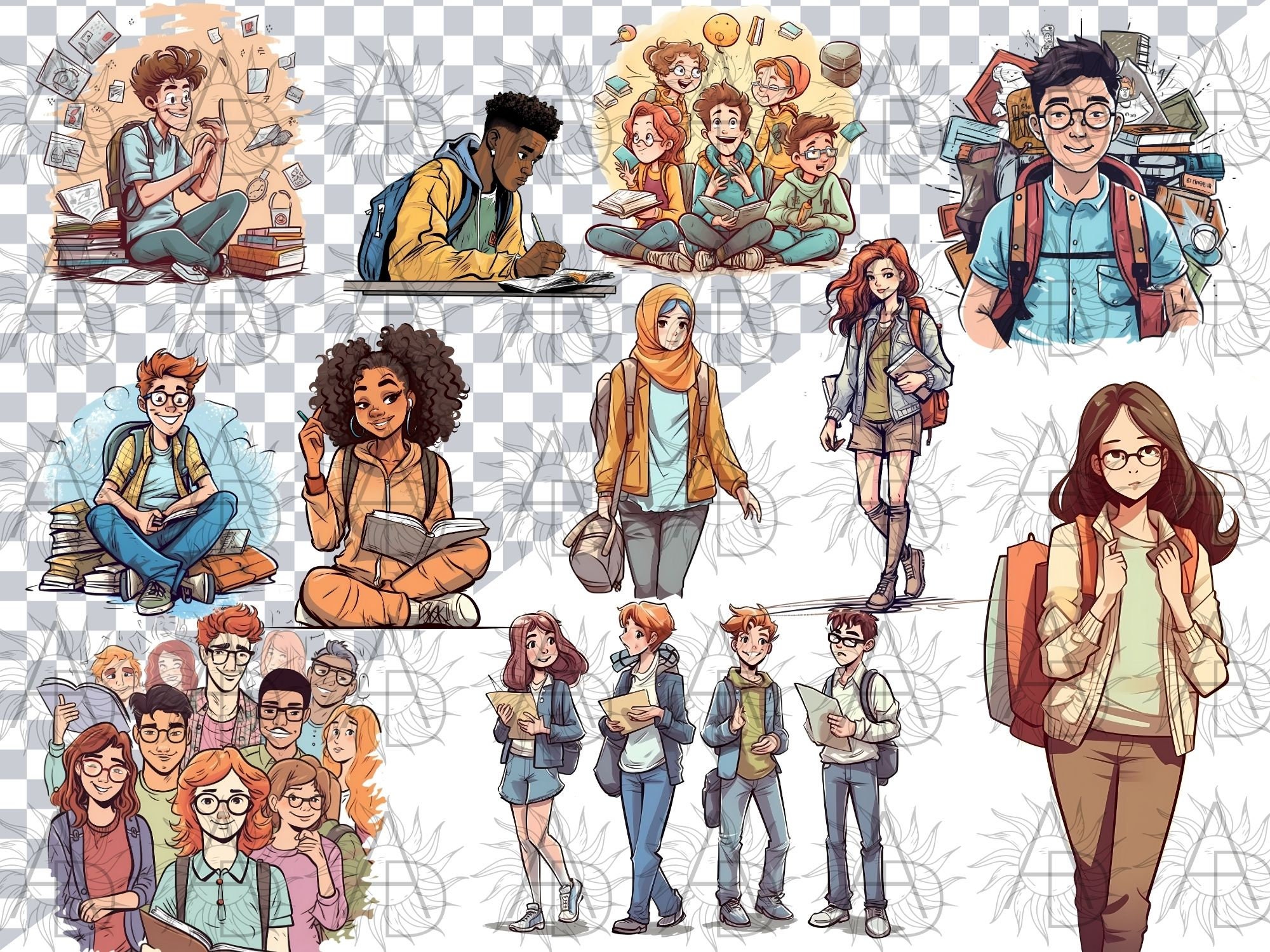 Students Clipart Bundle 20 PNG Back to School Textbook Image Digital ...