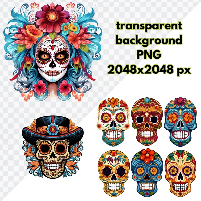 Day of the Dead Clipart Bundle | 40 PNG | Dia De Los Muertos Design ...