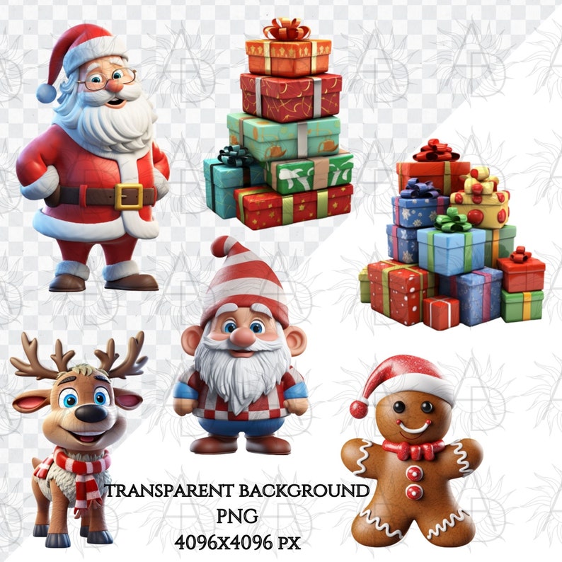 3D Christmas Characters Clipart Bundle | 12 PNG | Santa, Reindeer ...