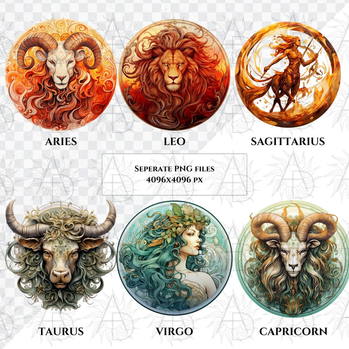 Zodiac Signs V2 Clipart Bundle | 12 PNG | Digital Download | Commercial ...