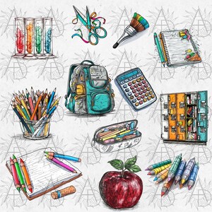 Back to School Clipart Bundle: School Supplies PNG Graphics (commercial ...