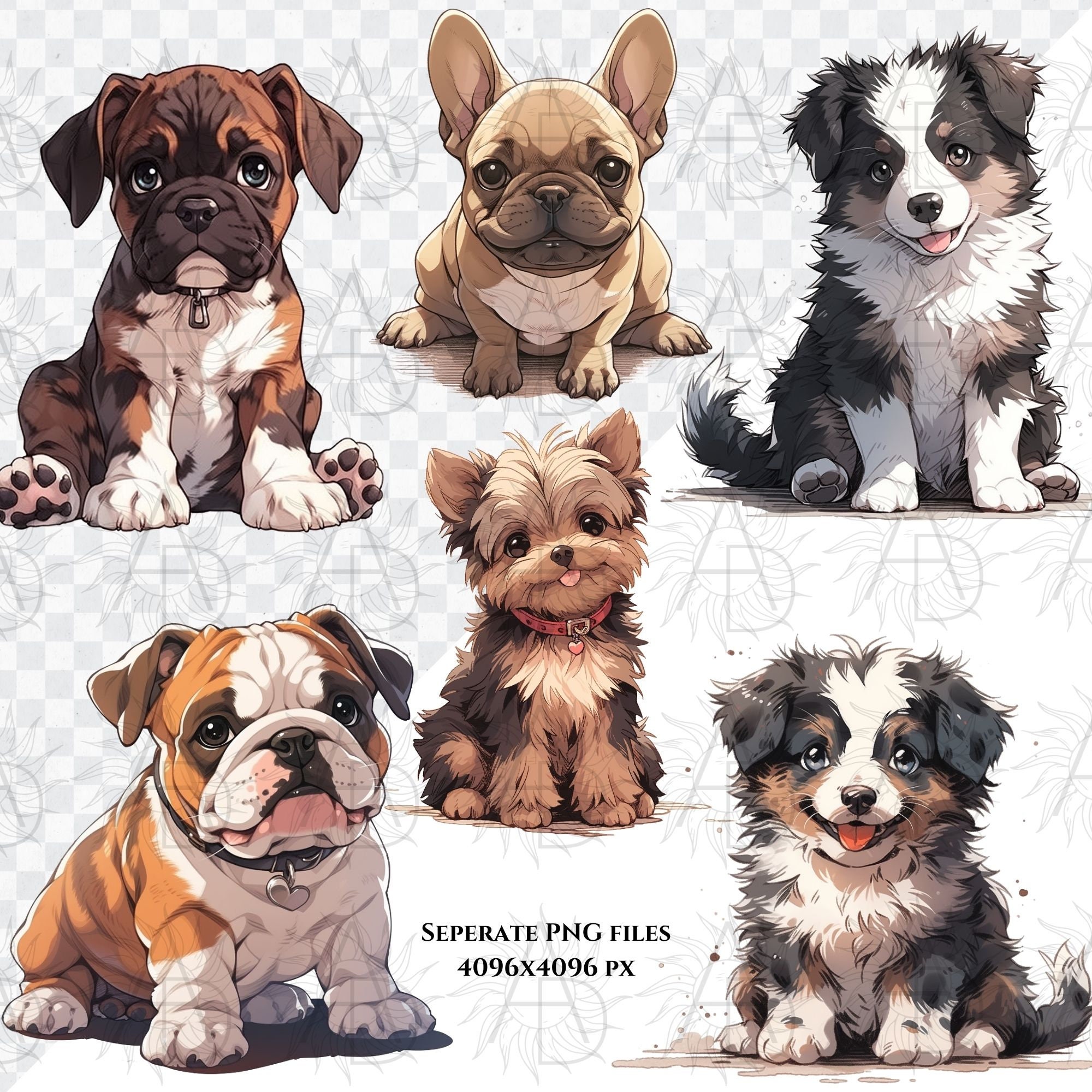 Puppies Clipart Bundle 25 PNG Cute Puppies Anime / Cartoon Style ...