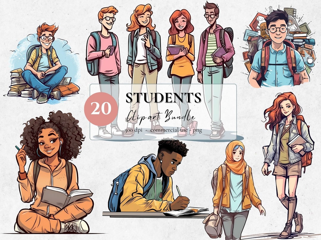 Students Clipart Bundle 20 PNG Back to School Textbook Image Digital ...