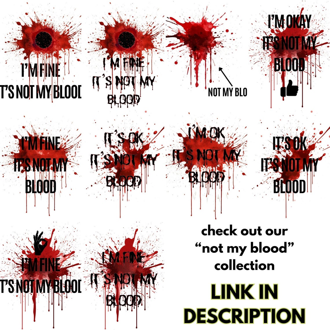 Blood Splatter Clipart Bundle | 6 PNG | Horror Themed Bloody Digital ...