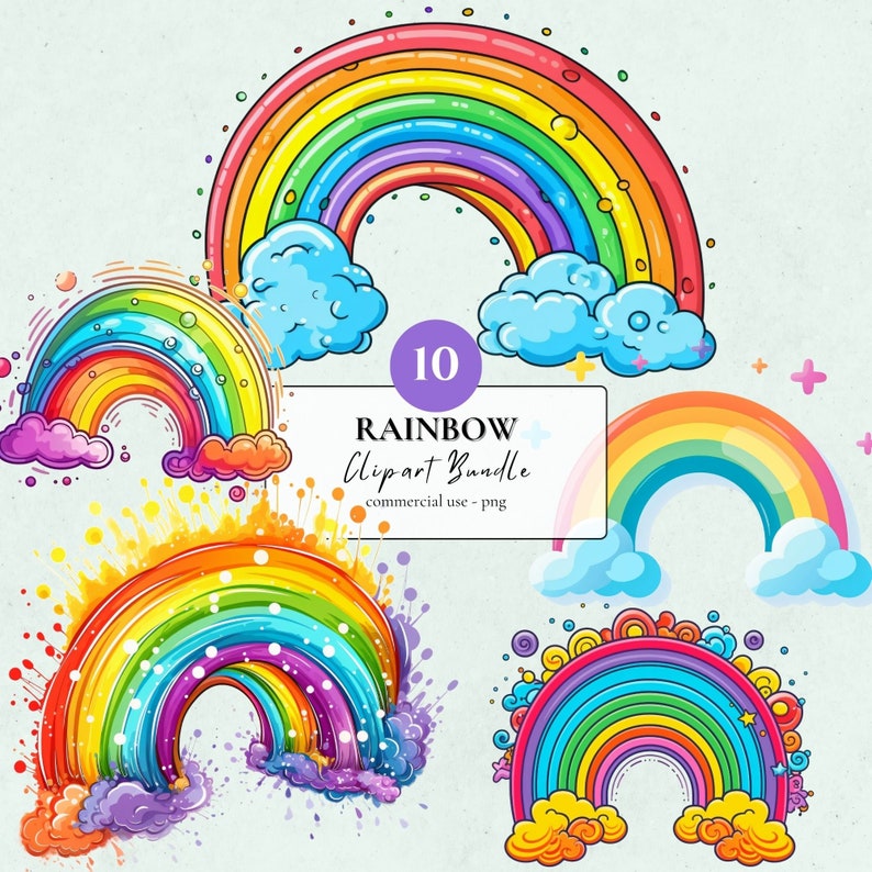 Rainbow Clipart Bundle | 10 PNG | Rainbow Digital Download Sublimation ...
