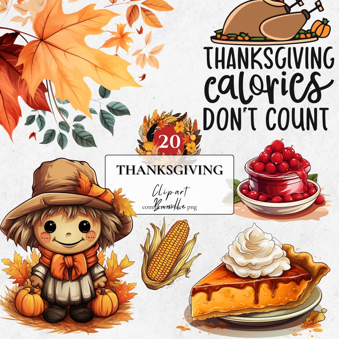 Thanksgiving Clipart Bundle | 20 PNG | Sublimation Design Thanksgiving ...