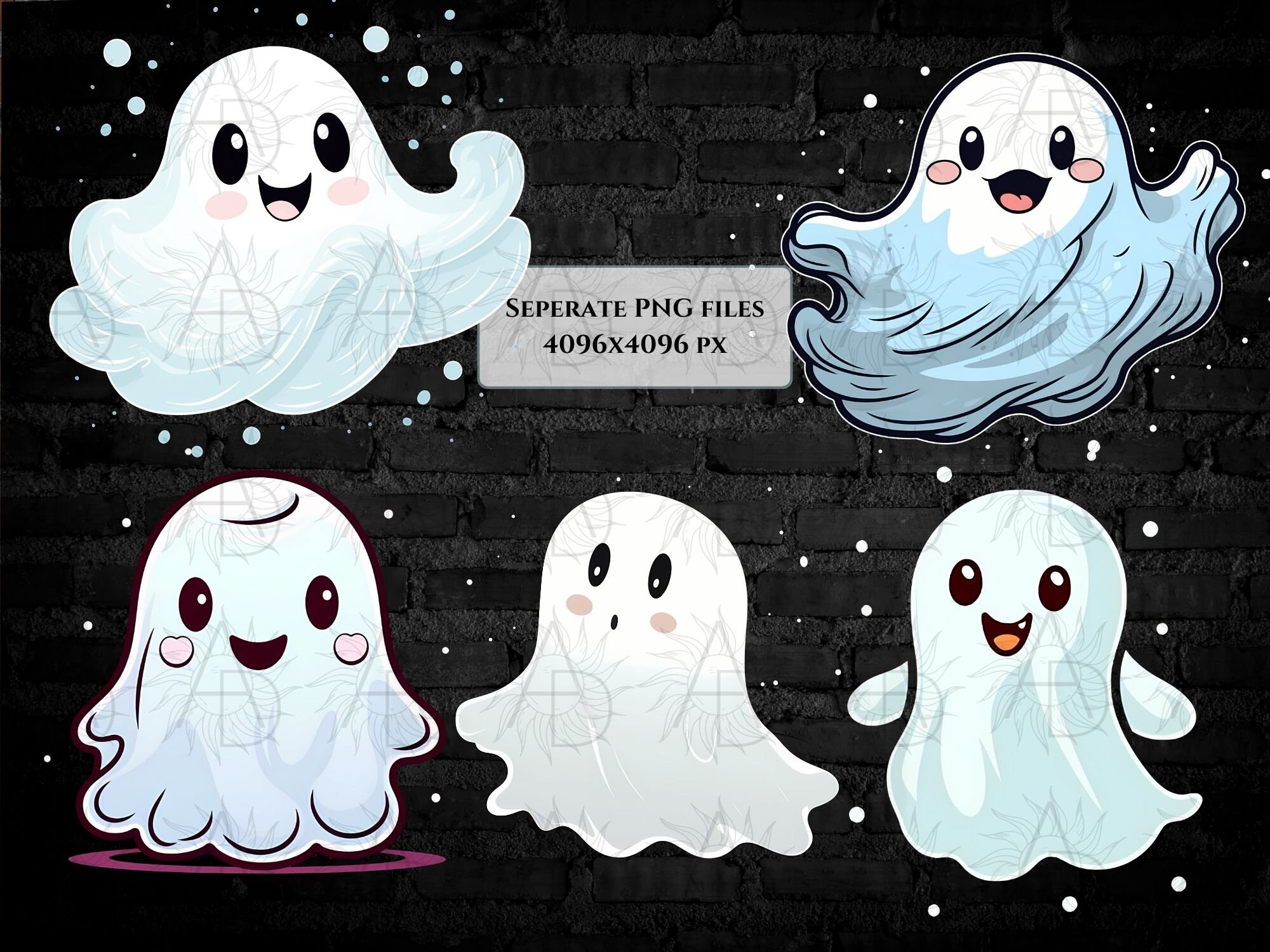 Cute Ghosts Clipart Bundle | 10 PNG | Cartoony Ghosts Halloween Craft ...