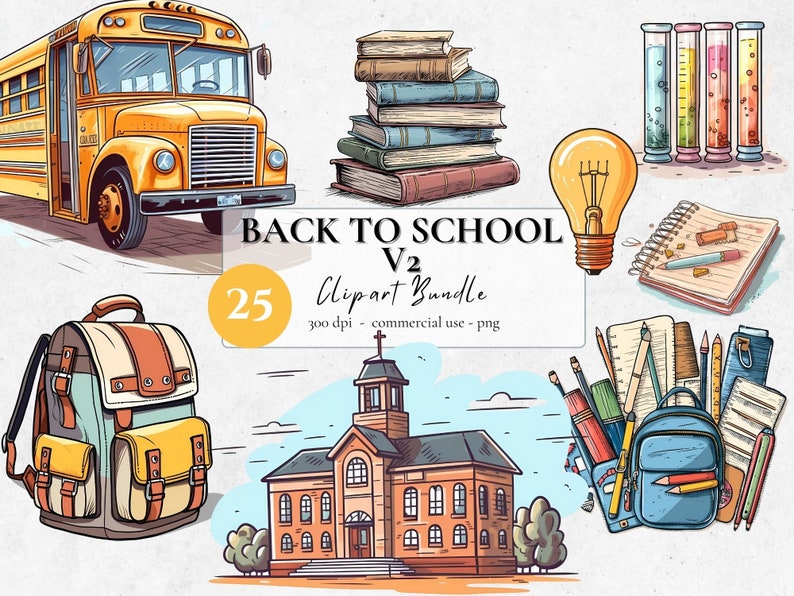 Back to School Clipart Bundle: School Supplies, Flyer Printable (PNG ...