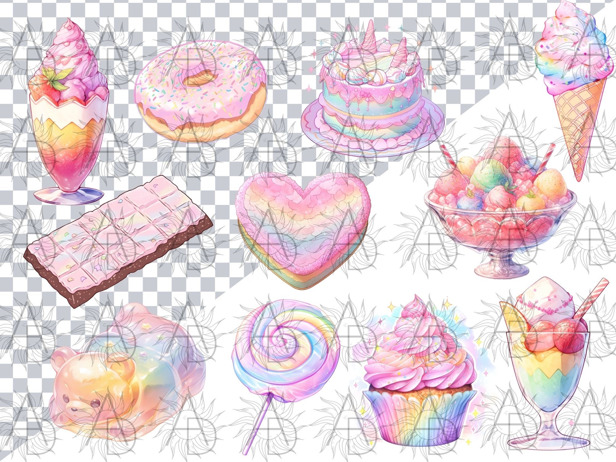Pastel Sweets Clipart Bundle PNG Bakery Clipart Pastel Rainbow Digital ...