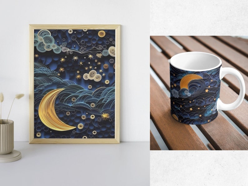 Paper Quilling Night Sky Pattern: Seamless Starry Digital Art (digital ...