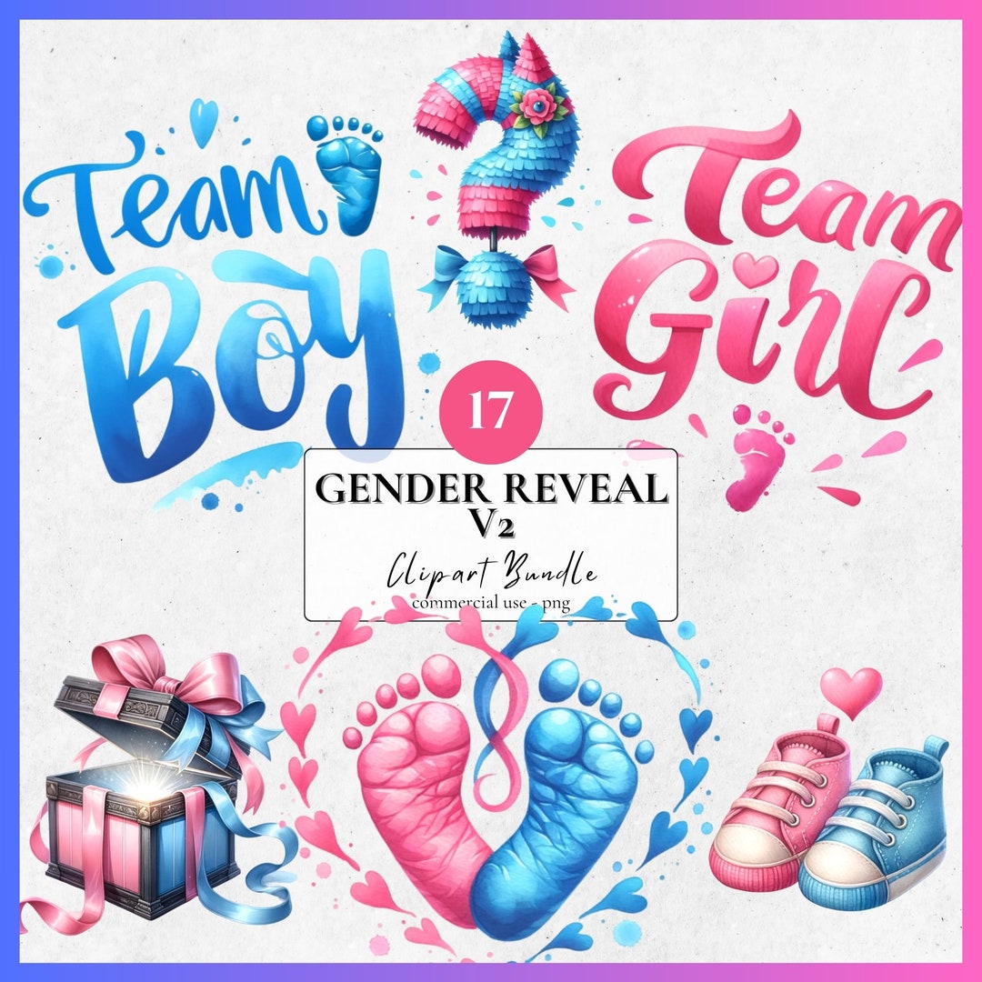 Gender Reveal V2 Clipart Bundle| 17 PNG | Gender Reveal Baby ...