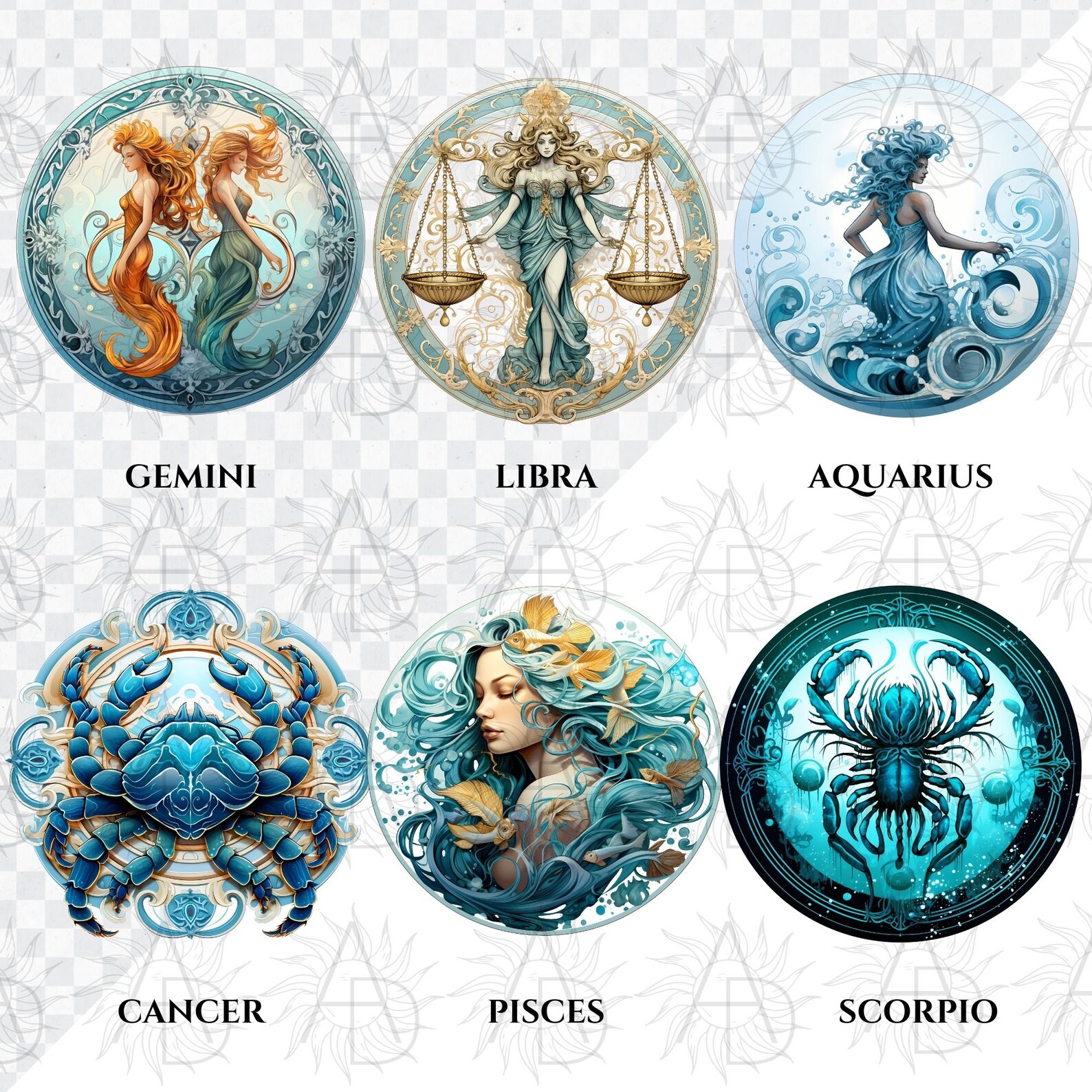 Zodiac Signs V2 Clipart Bundle | 12 PNG | Digital Download | Commercial ...