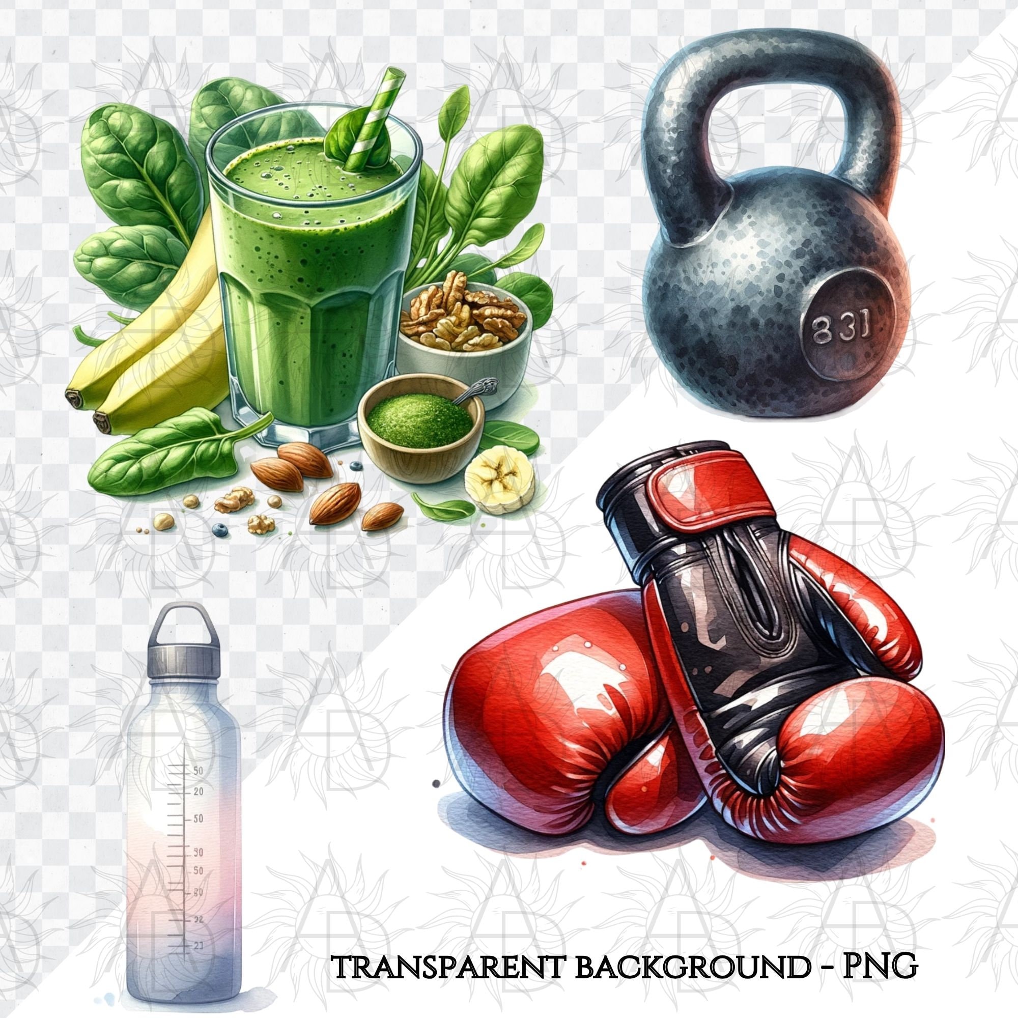 Fitness Clipart Bundle | 20 PNG | Fitness PNG Gym Illustrations ...