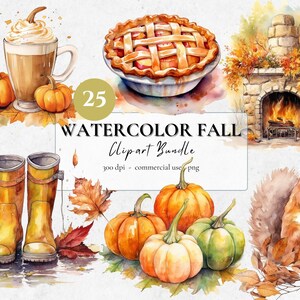 Watercolor Fall Clipart Bundle | 25 PNG | Digital Download | Commercial ...
