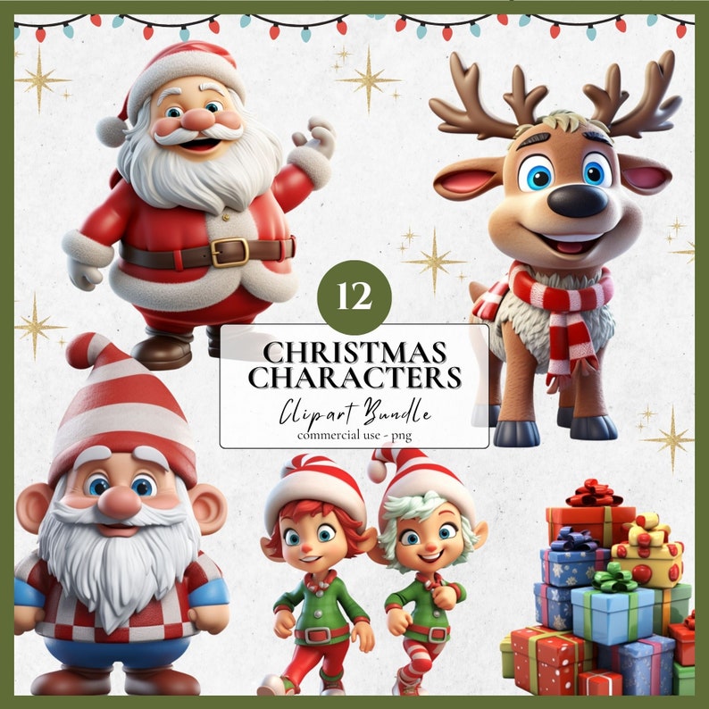 3D Christmas Characters Clipart Bundle | 12 PNG | Santa, Reindeer ...