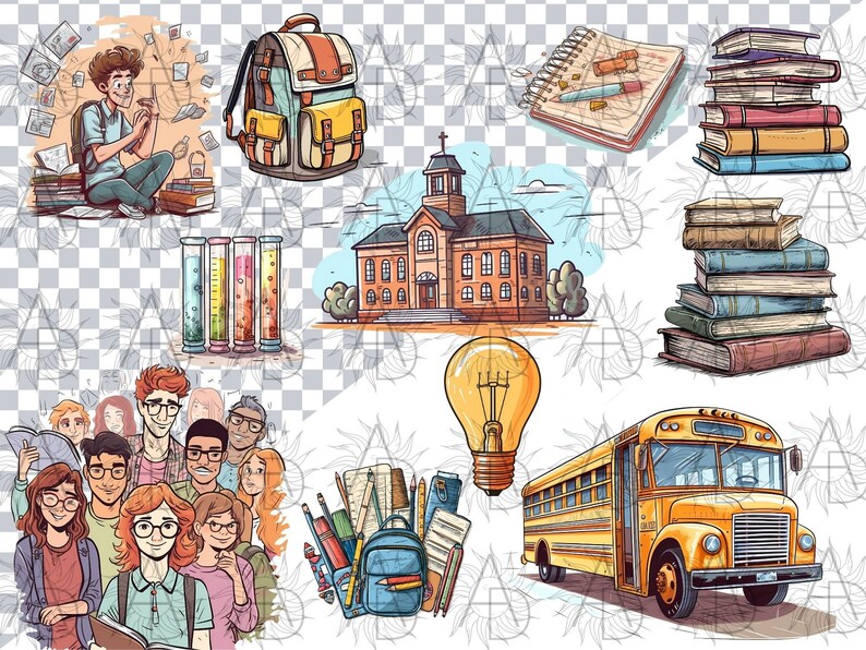 Back to School Clipart Bundle: School Supplies, Flyer Printable (PNG ...