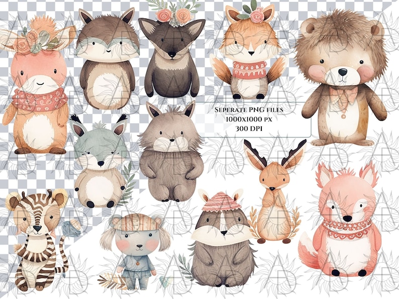 Cute Animals Clipart Bundle | 12 PNG | Digital Download | Commercial ...