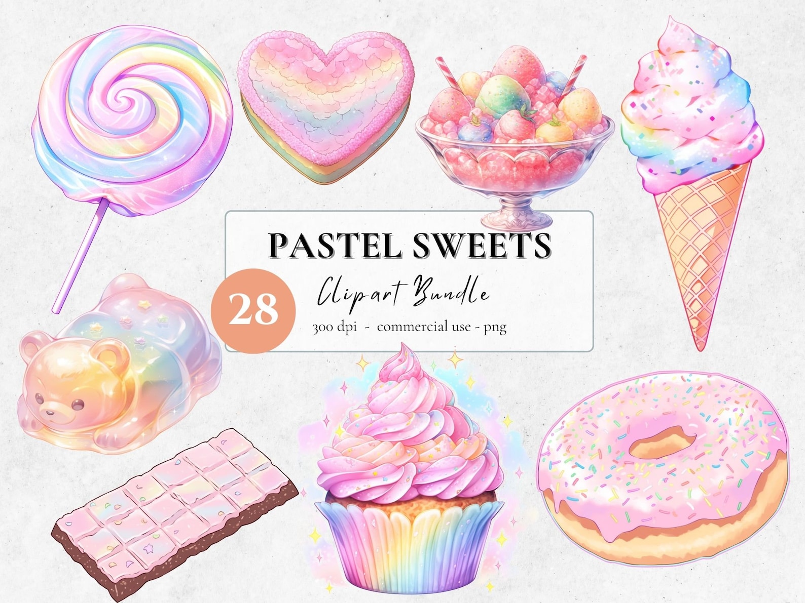 Pastel Sweets Clipart Bundle PNG Bakery Clipart Pastel Rainbow Digital ...