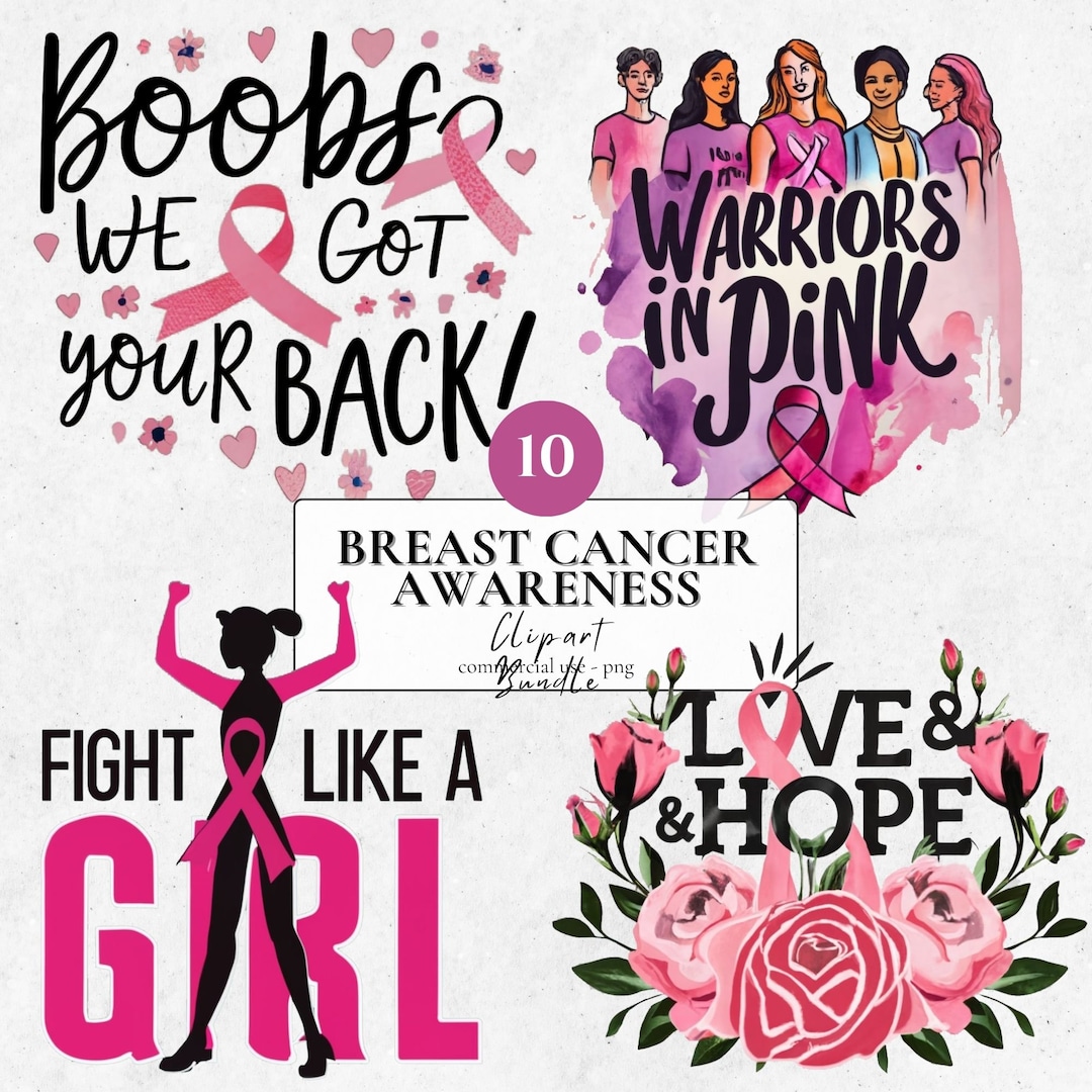 Breast Cancer Awareness Month Clipart Bundle | 10 PNG | Pink Ribbon ...