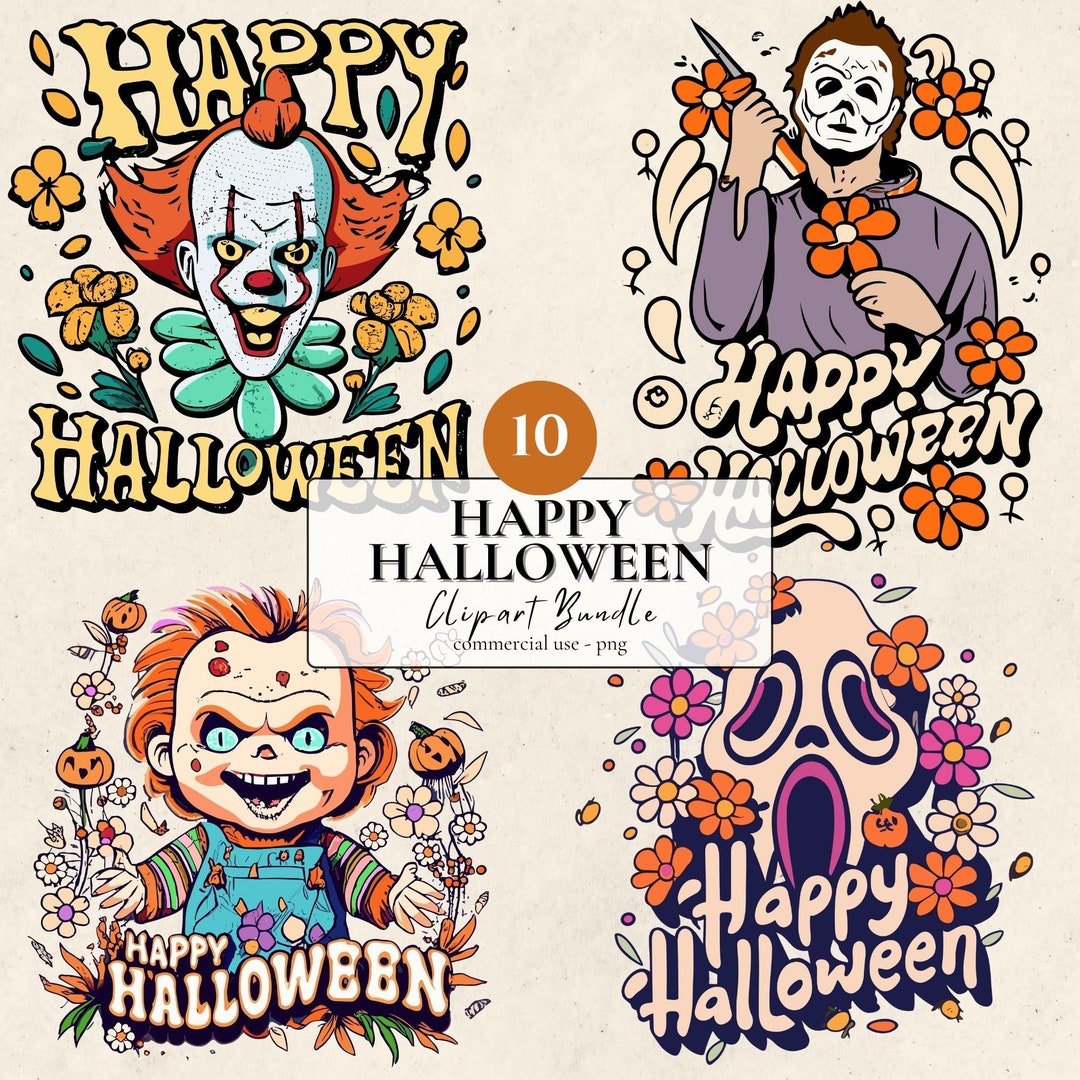 Happy Halloween Clipart Bundle | 10 PNG | Halloween Movie Illusttration ...