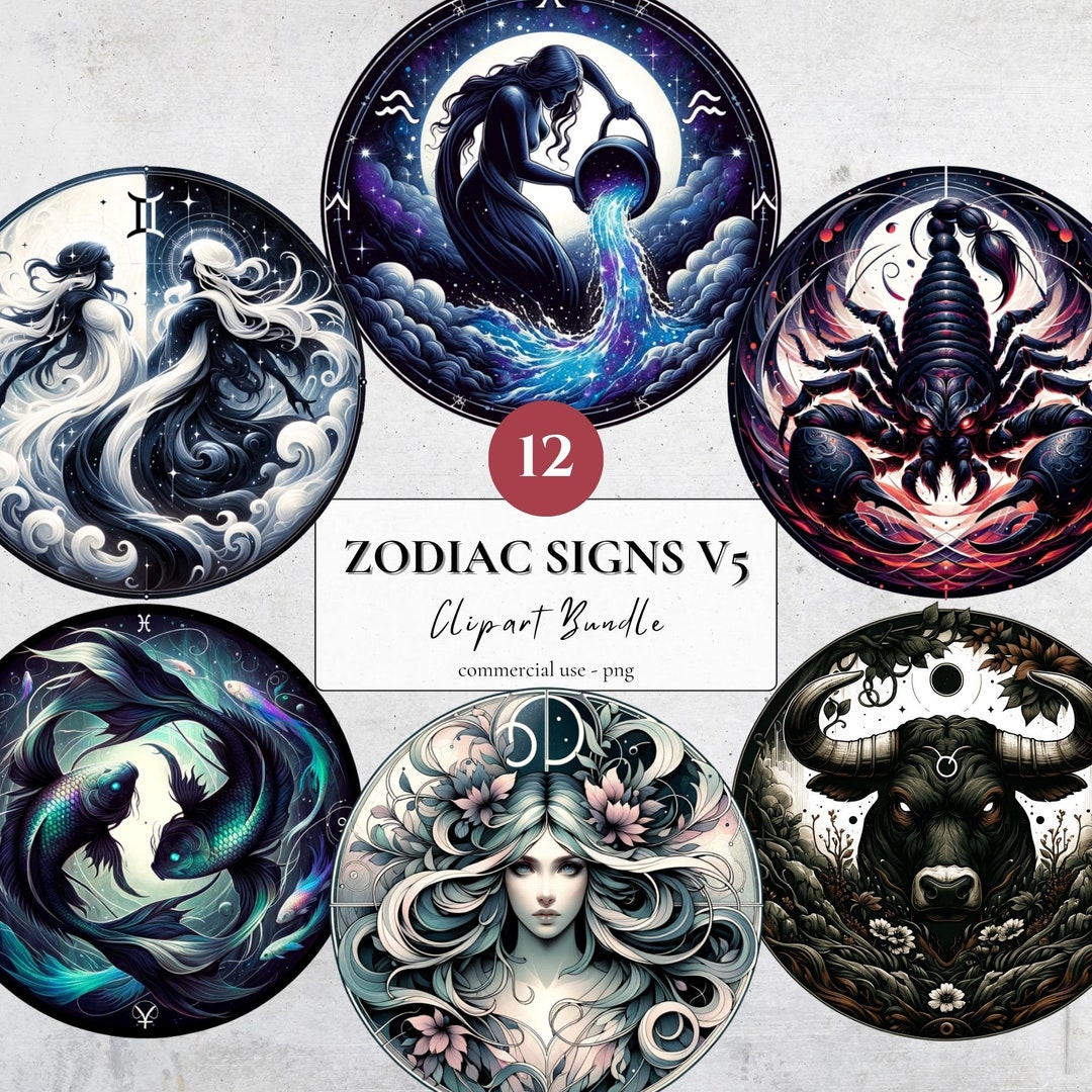 Zodiac Signs V5 Clipart Bundle | 12 PNG | Digital Download | Commercial ...