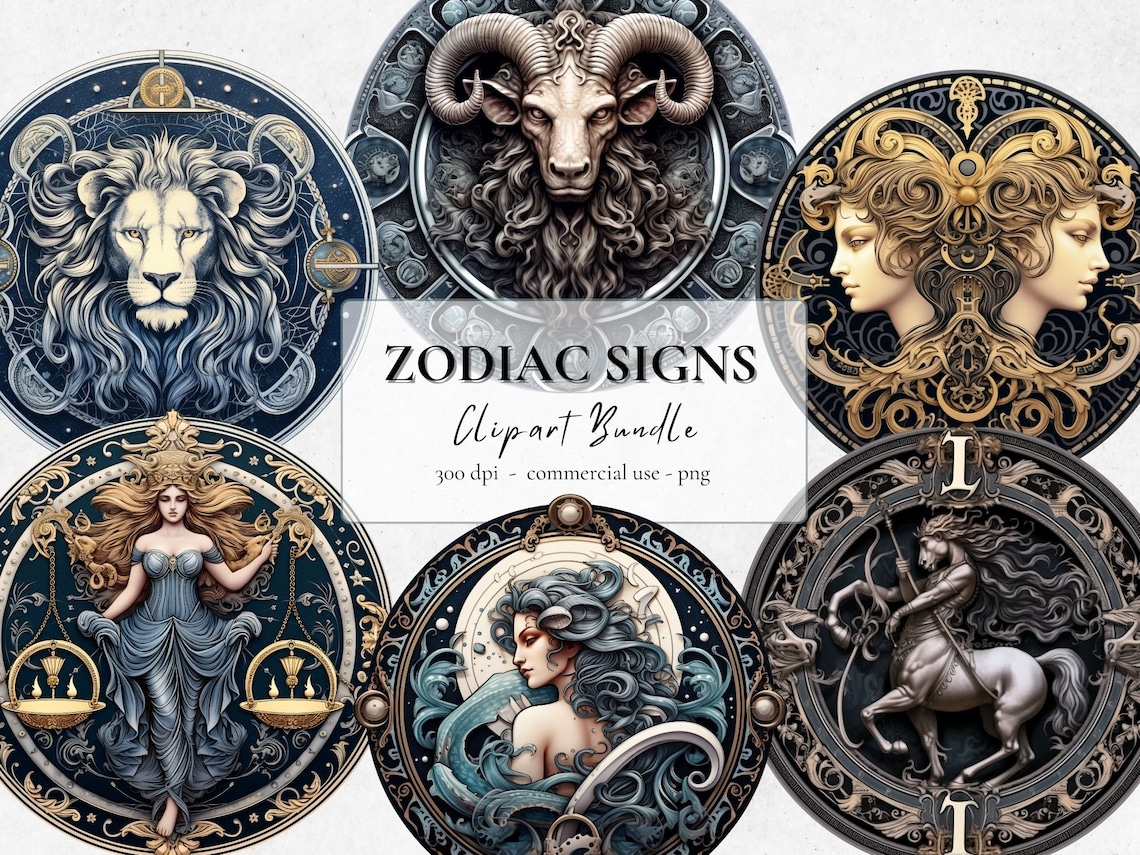 Zodiac Signs Clipart Bundle 12 PNG Digital Download - Etsy