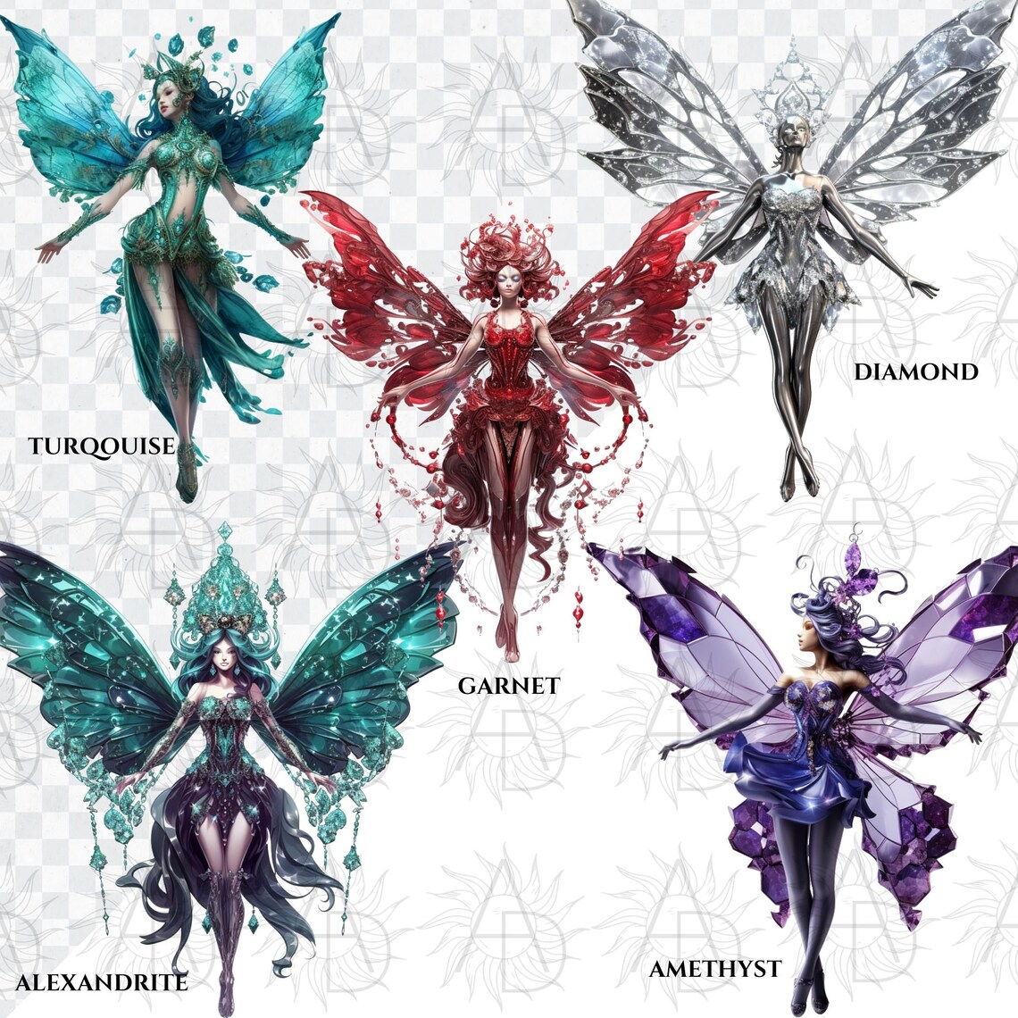 Gemstone Fairies Clipart Bundle: 15 PNG Illustrations (digital Download ...