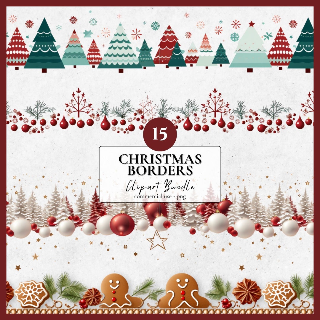 Christmas Borders Clipart Bundle | 15 PNG | Christmas Seamless Border ...