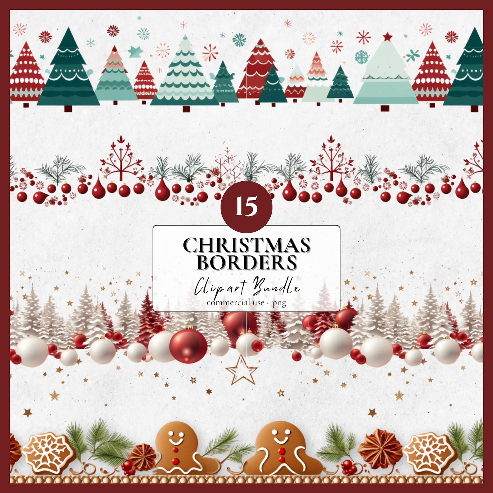 Christmas Borders Clipart Bundle: Festive PNG Seamless Patterns ...
