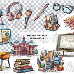 Back to School Clipart Bundle: School Supplies, Flyer Printable (PNG ...