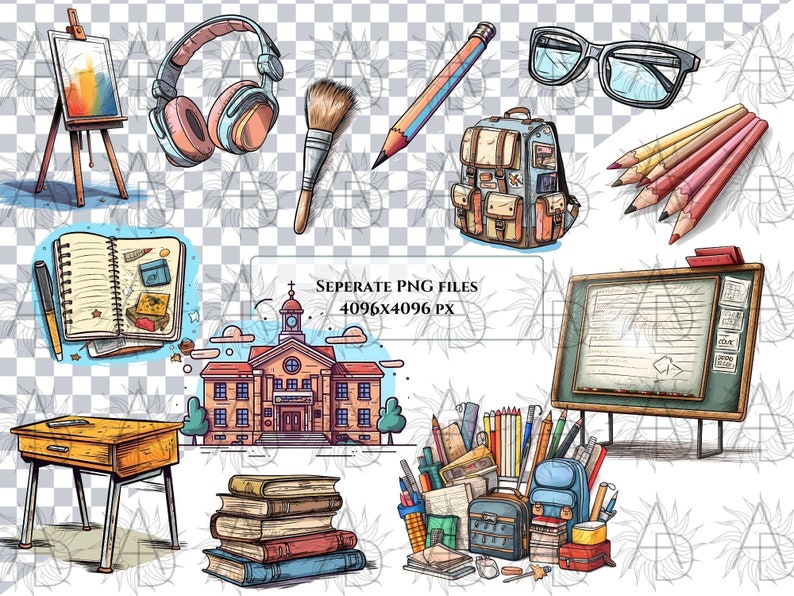 Back to School Clipart Bundle: School Supplies, Flyer Printable (PNG ...