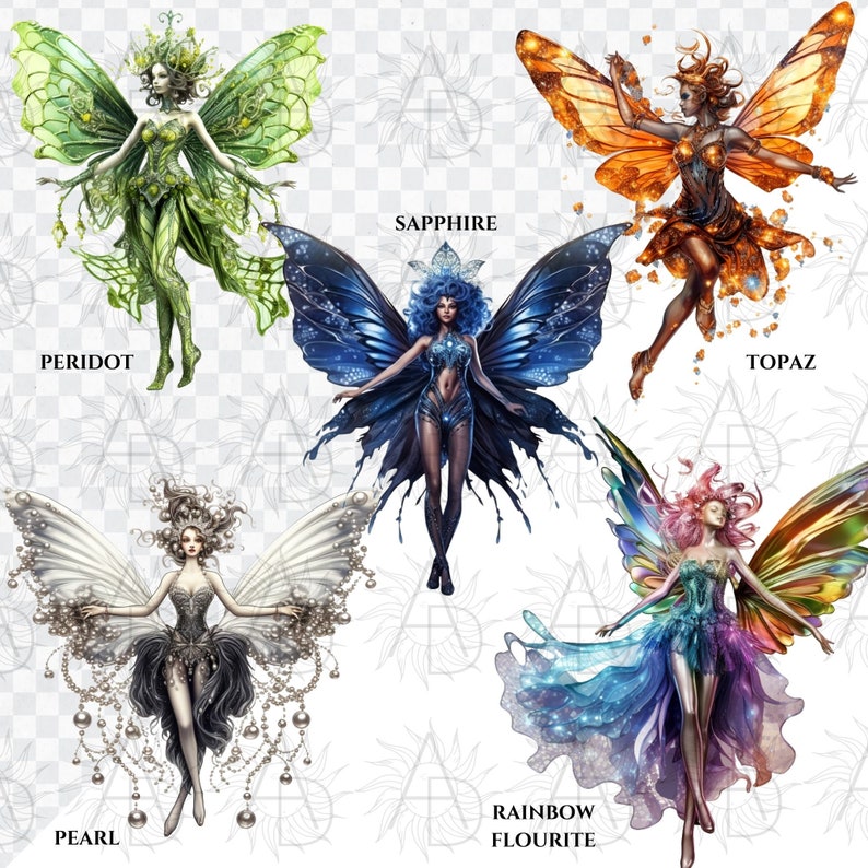 Gemstone Fairies Clipart Bundle: 15 PNG Illustrations (digital Download ...