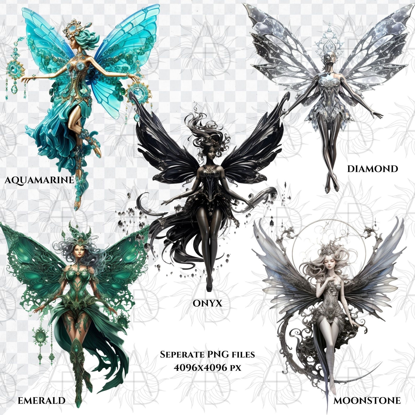 Gemstone Fairies Clipart Bundle: 15 PNG Illustrations (digital Download ...