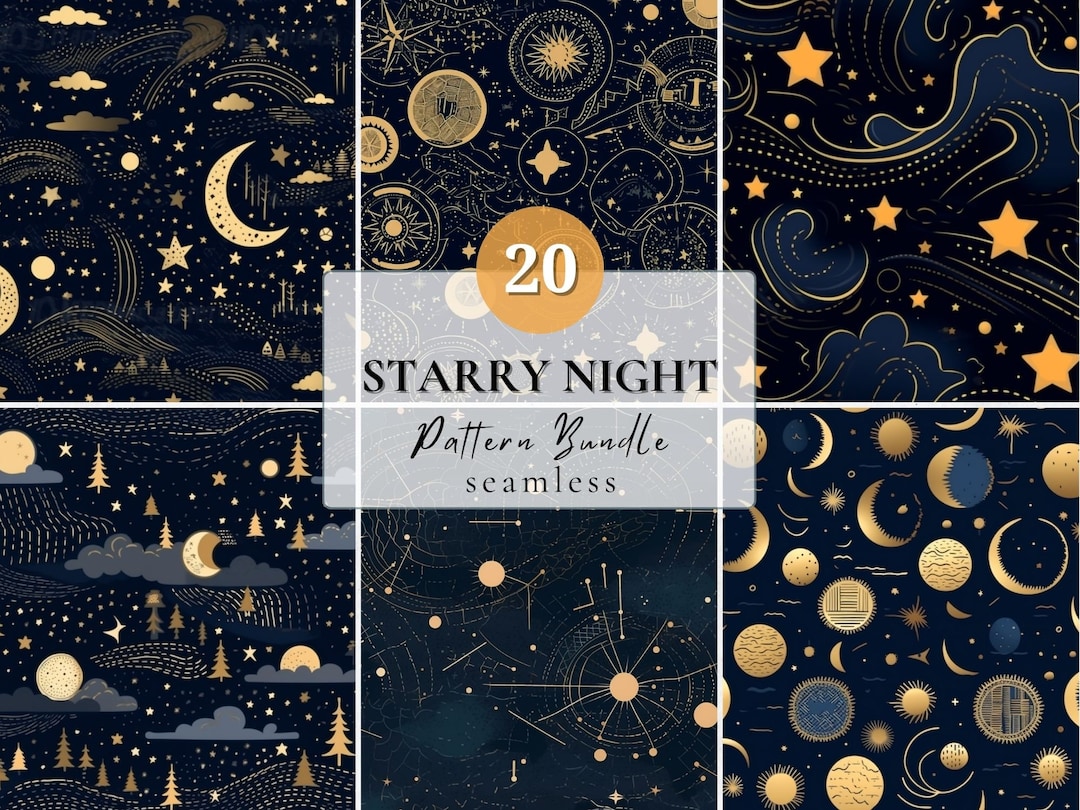 Starry Night Pattern Bundle 20 Seamless Pattern PNG Star Map Galaxy ...