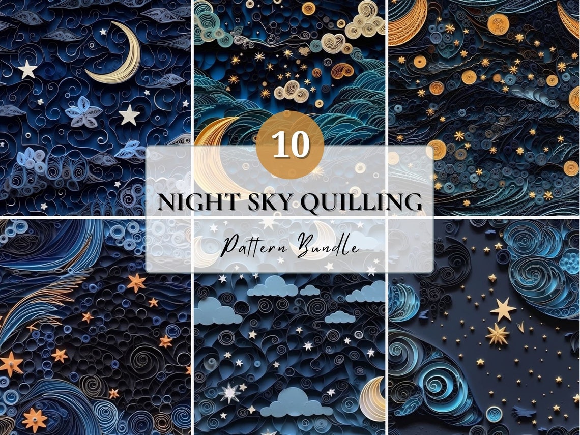 Paper Quilling Night Sky Pattern: Seamless Starry Digital Art (digital ...