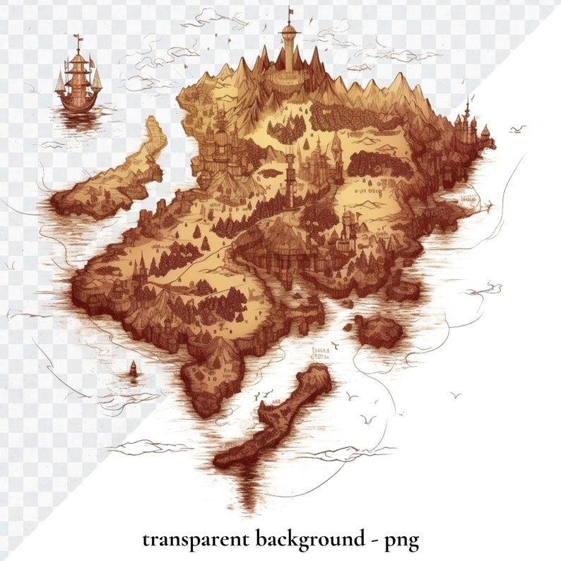 Fantasy World Maps Clipart Bundle: Vintage Style PNG (commercial Use ...