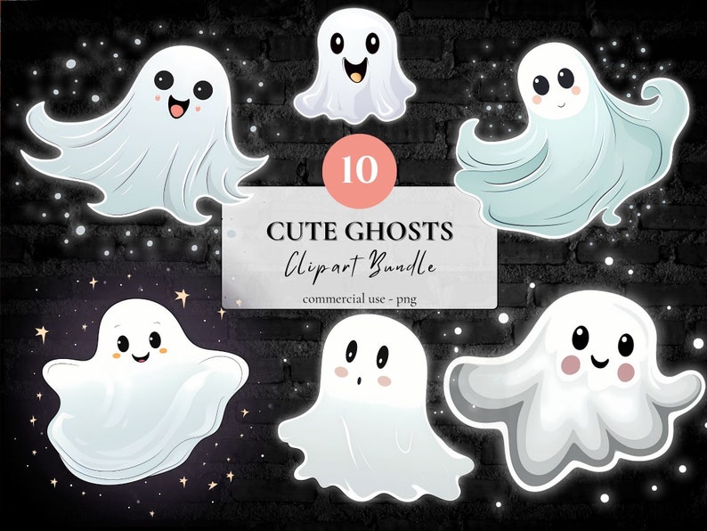 Cute Ghosts Clipart Bundle 10 PNG Cartoony Ghosts - Etsy