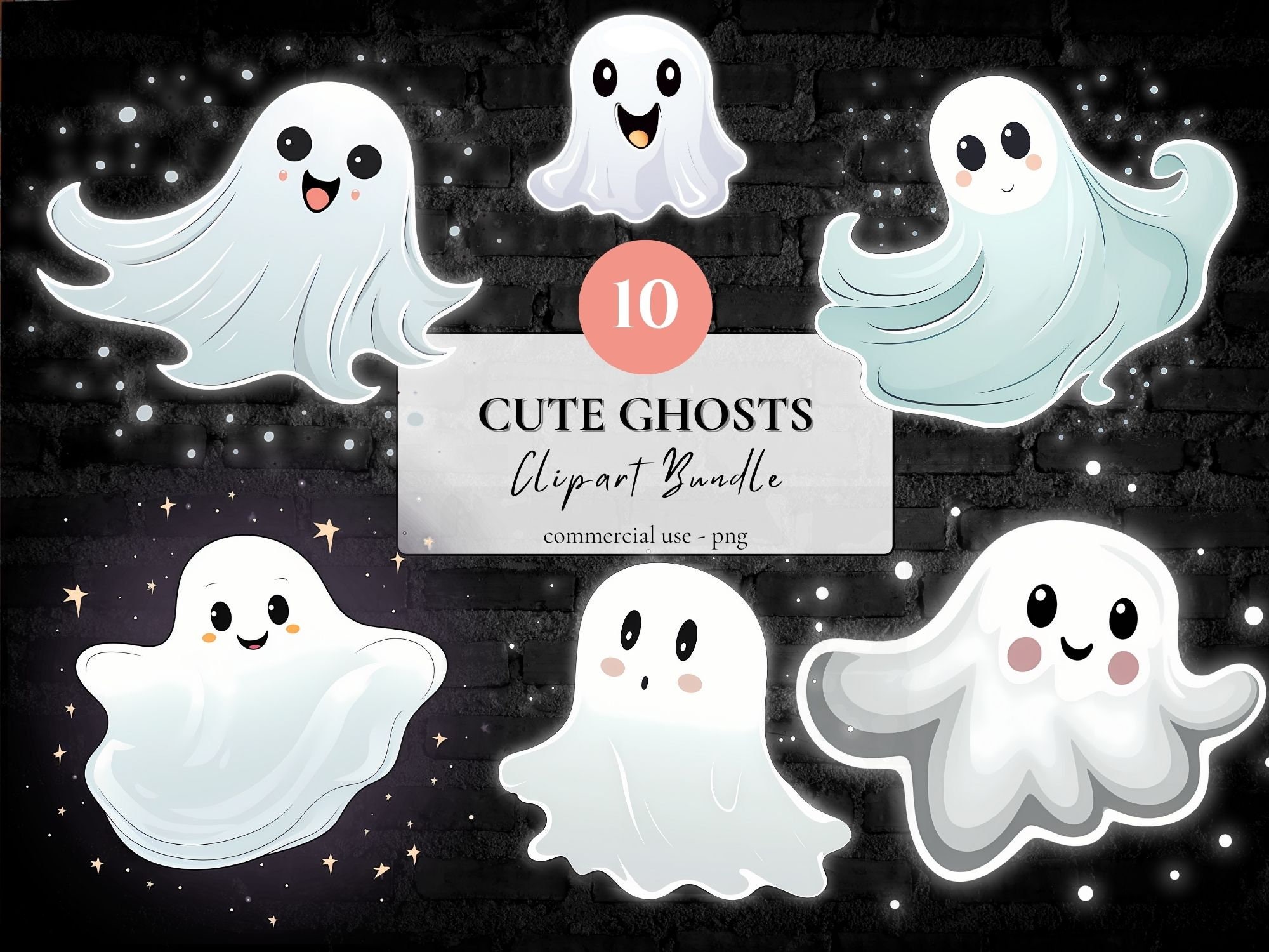 Cute Ghosts Clipart Bundle | 10 PNG | Cartoony Ghosts Halloween Craft ...