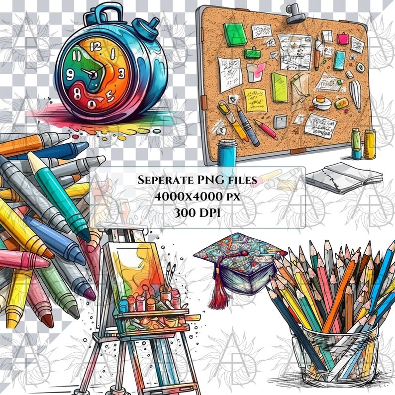 Back to School Clipart Bundle School Themed Images Transparent ...