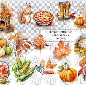 Watercolor Fall Clipart Bundle | 25 PNG | Digital Download | Commercial ...