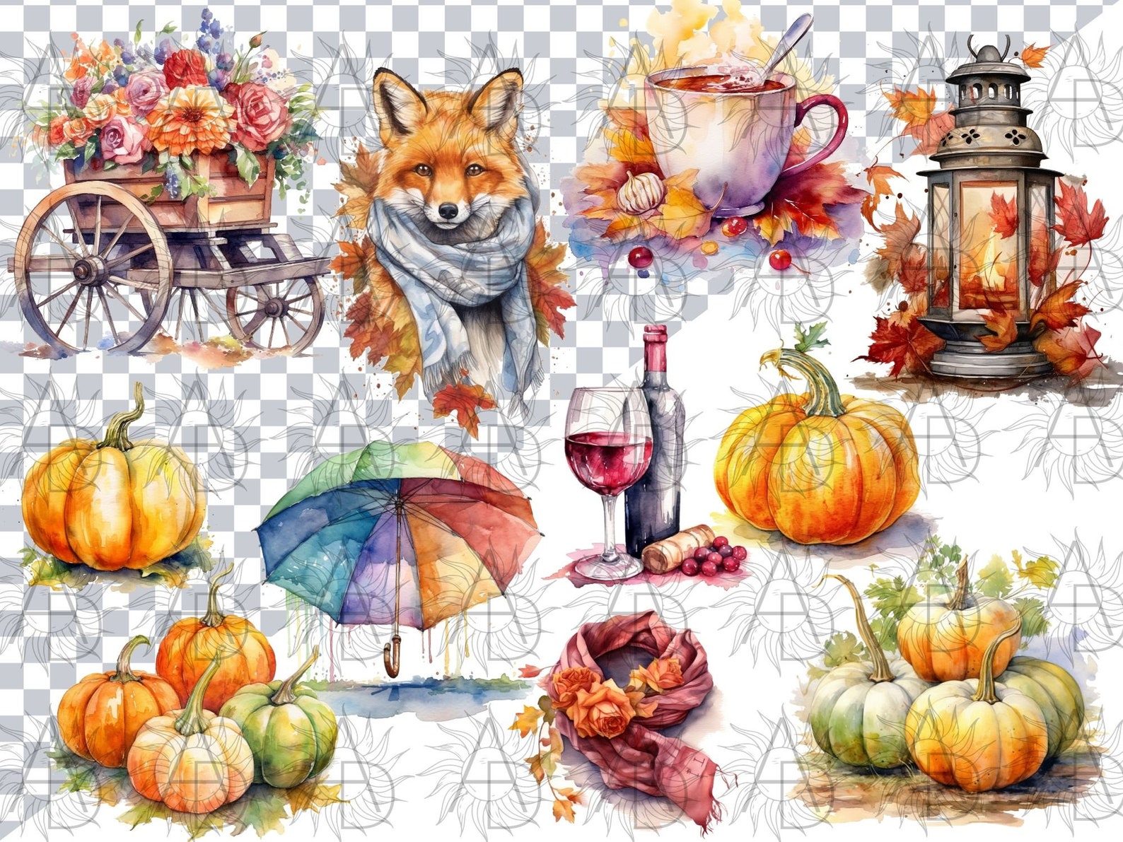 Watercolor Fall Clipart Bundle | 25 PNG | Digital Download | Commercial ...